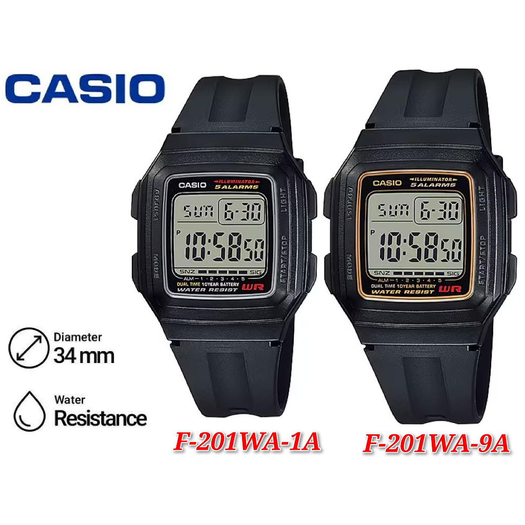 Casio Standard Digital Black Resin Band Watch F-201WA | Shopee Malaysia