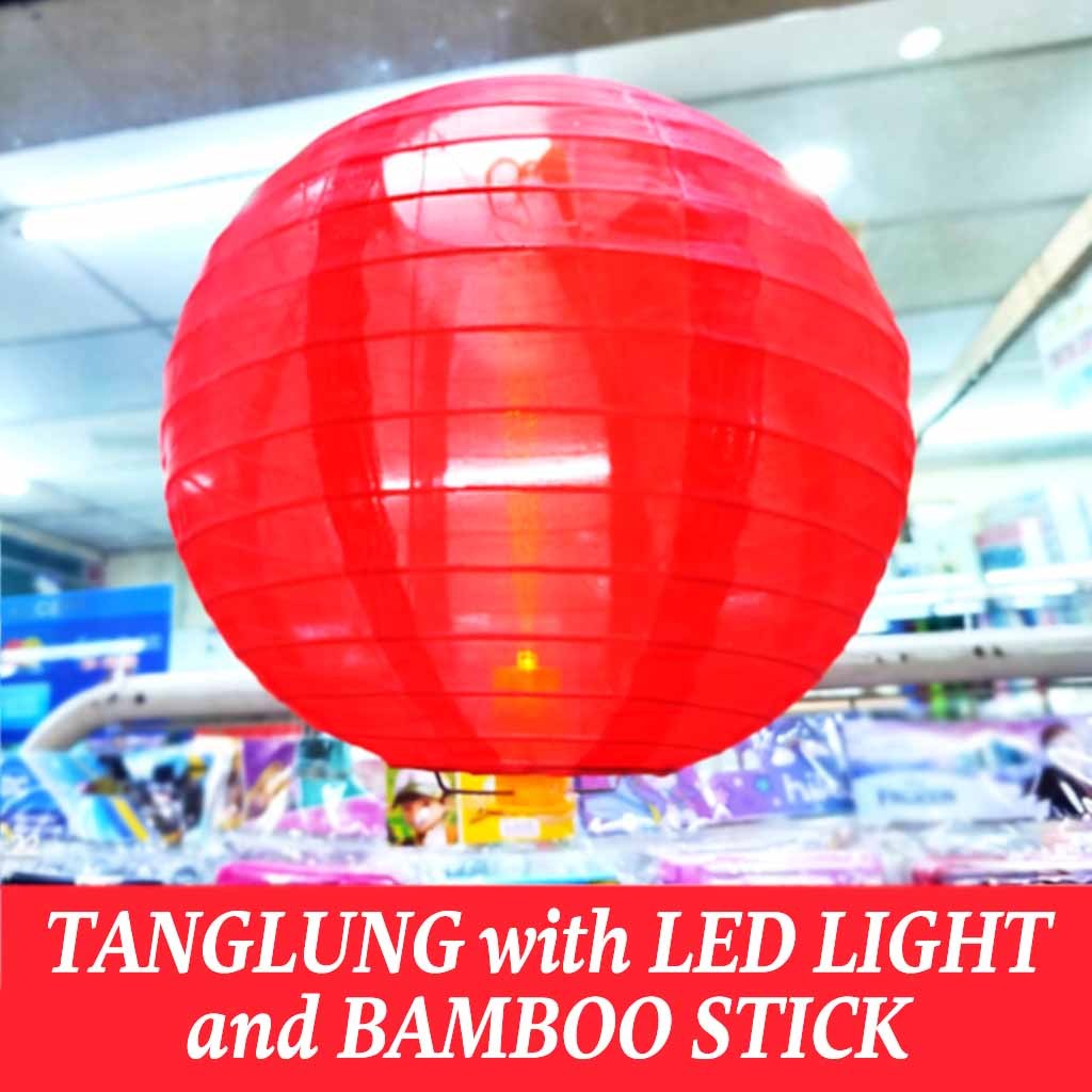 DIY Tanglung Kain Bulat Round Fabric Lantern with LED & Bamboo Stick ...