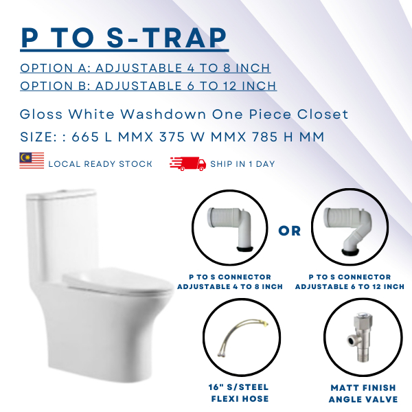 Multi Outlet Offset 1 Piece WC Water Closet P to S Trap 4 inch to 8 ...