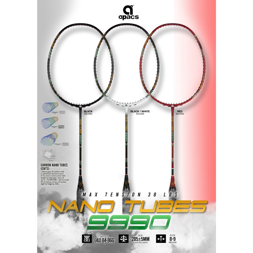 Apacs NANO TUBES 9990 Badminton racket (100% Original ) | Shopee Malaysia