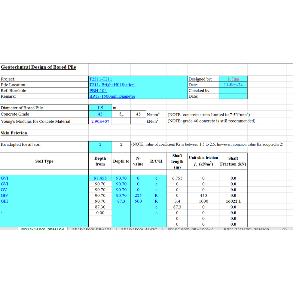 Geotechnical Design to Bored Pile Design Excel Spreadsheet | Shopee ...