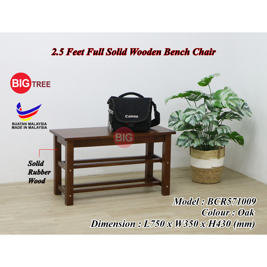 Big Tree Full Solid Wooden Bench Chair / 2.5ft Bench Chair / Kerusi ...