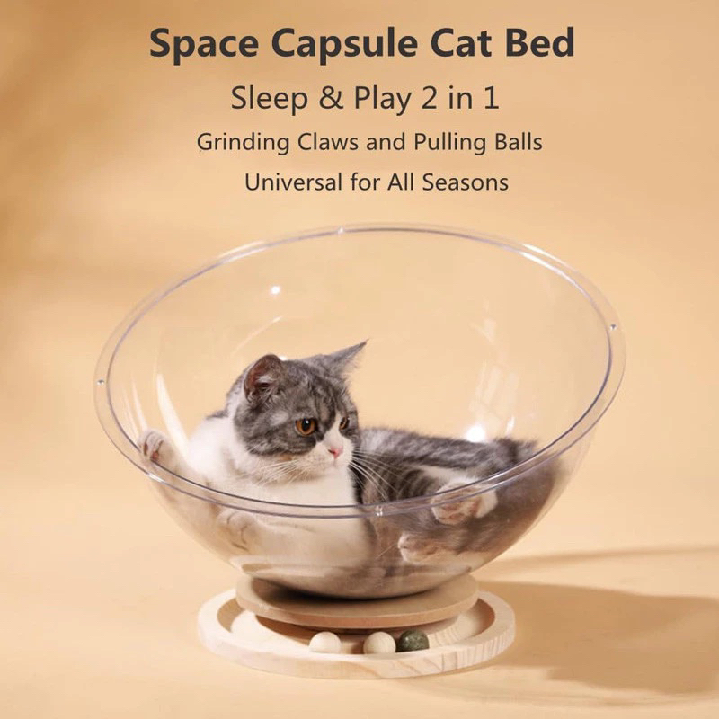 READY STOCK Cat Round Capsule House Wood Stand Nest Small Animals ...