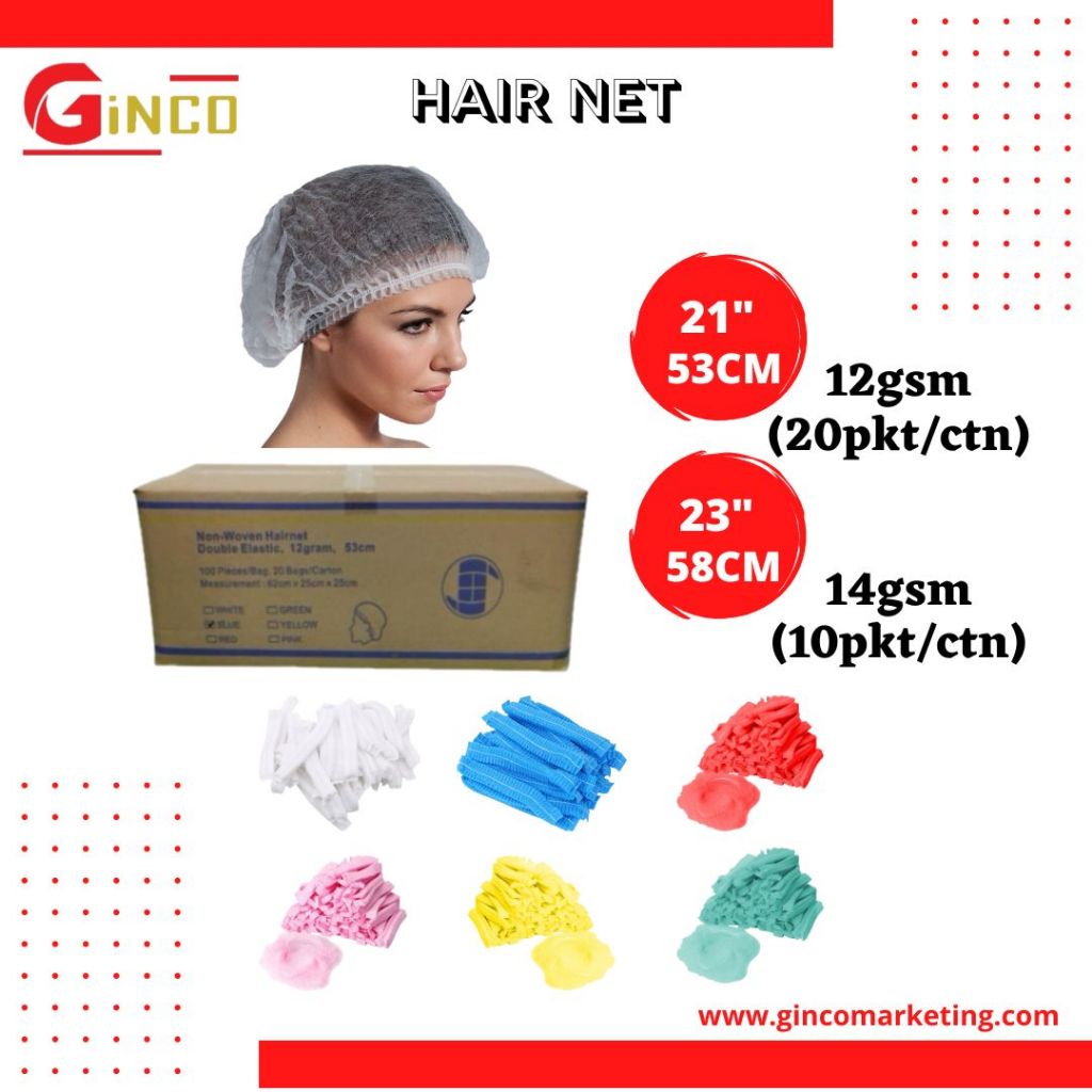 GINCO Premium 21'' Disposable Non-Woven Hairnet [1Ctn] Double Elastic ...