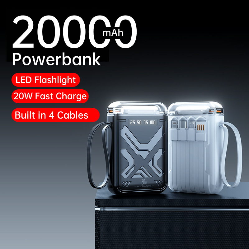Mini 20000mAh Power Bank Mecha Design Fast Charging Charger 4 Cables ...