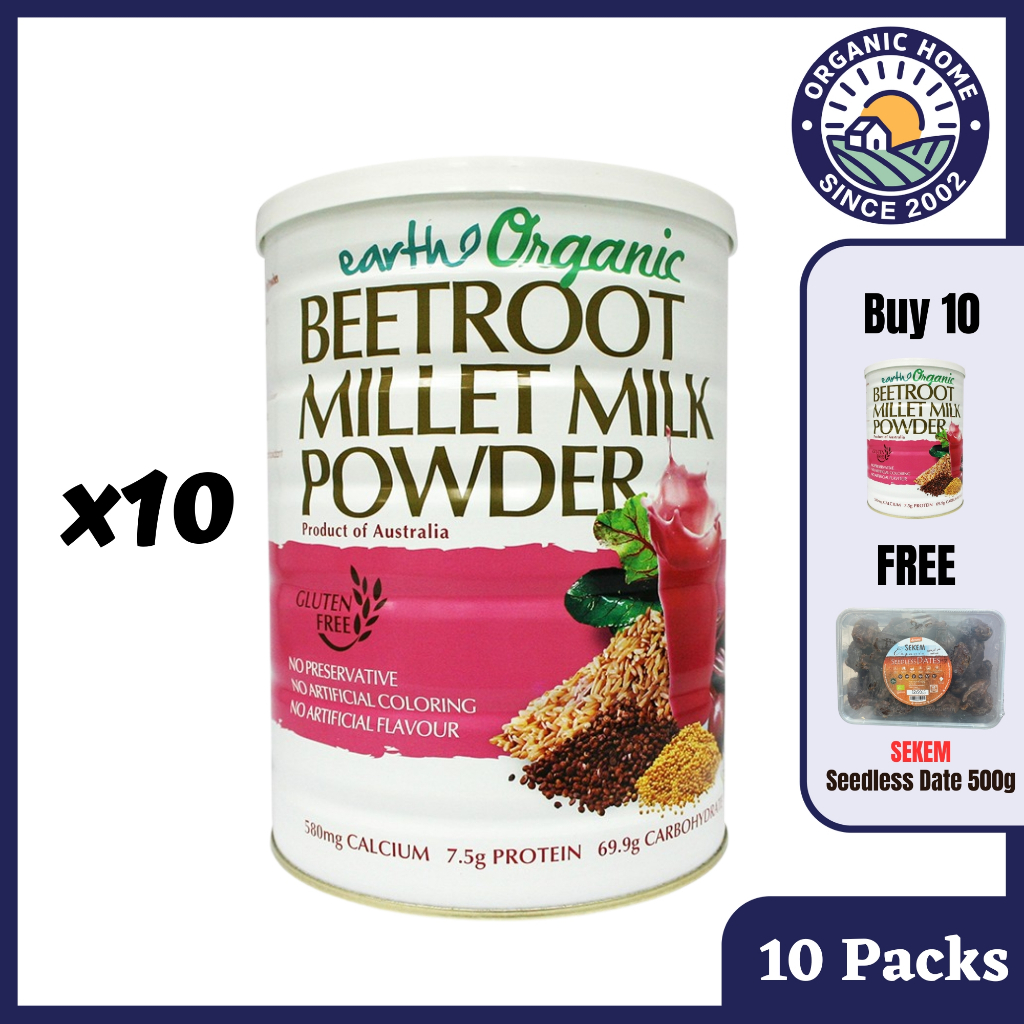 {Value Pack} Earth Organic Beetroot Millet Milk Powder 900g x 10 Tins ...