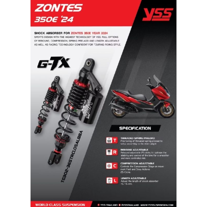 YSS Racing Zontes 350D GTX Racing adjustable Hidrolic Suspention ...