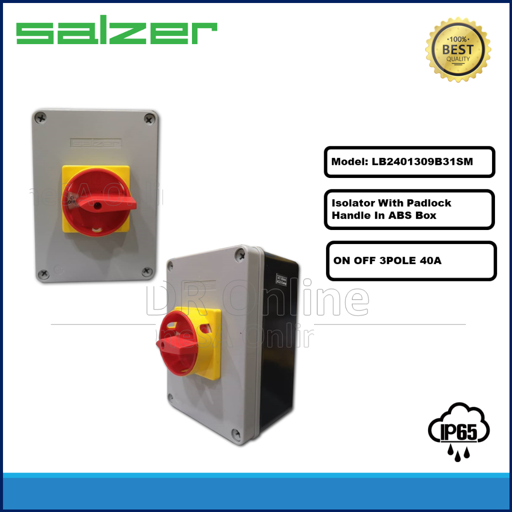 SALZER LOAD BREAK ISOLATOR WITH PADLOCK HANDLE IN ABS BOX 3POLE 40A C/W ...
