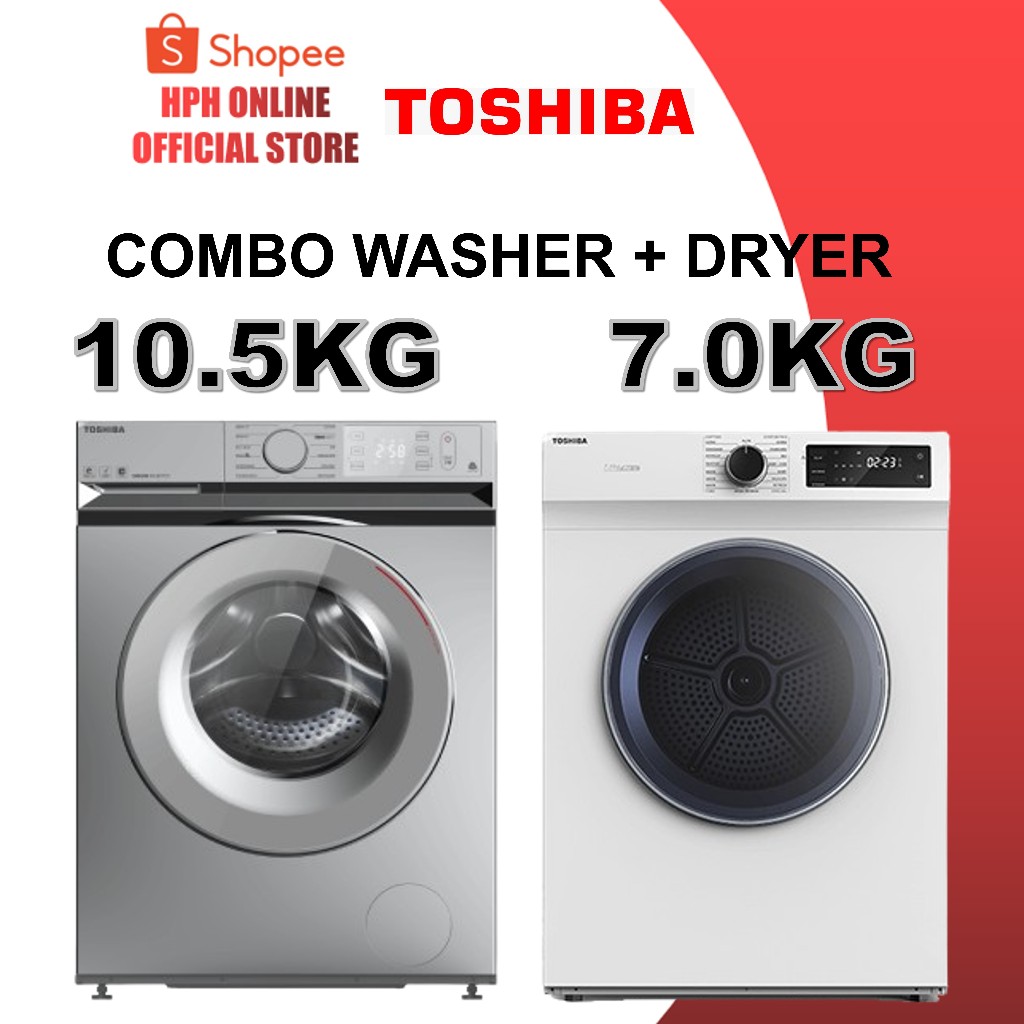 Toshiba Combo (7.5kg / 8.5kg / 9.5kg) Front Loading Washer and 7KG Dryer Package Bundle TD ...