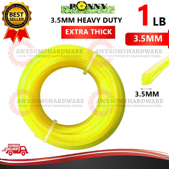 (1LB ROLL) PONNY PG500 EXTRA THICK 3.5MM SQUARE YELLOW NYLON TRIMMER ...