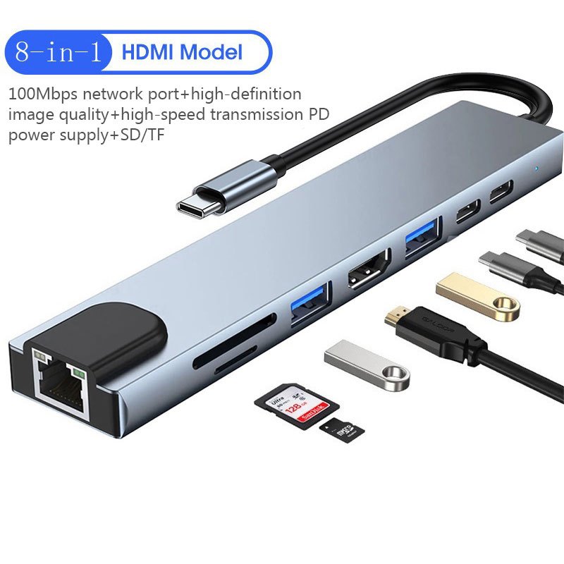 8 Port USB C Expander USB 3 Hub Type C Splitter Type C Dock Multiport ...