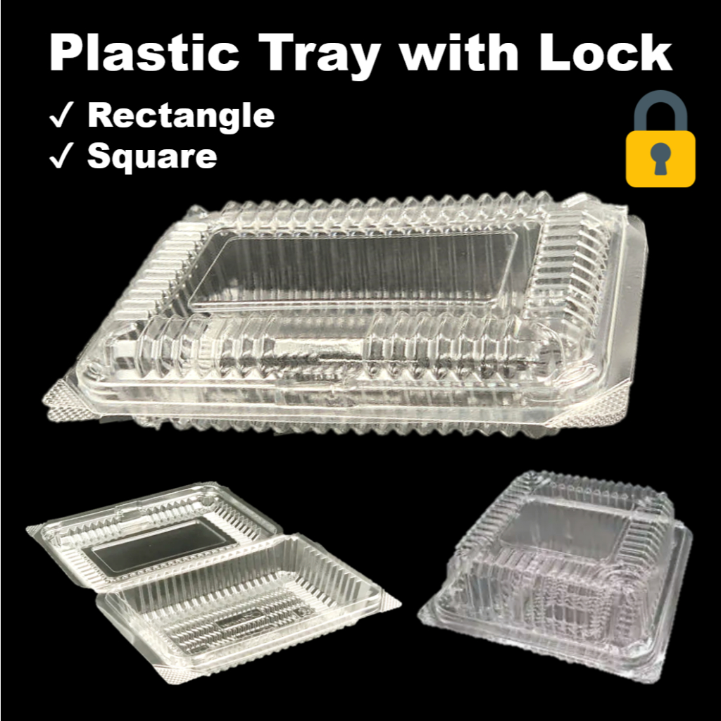 50pcs± OPS Plastic Tray with Lock Transparent Clear Bakery Disposable ...