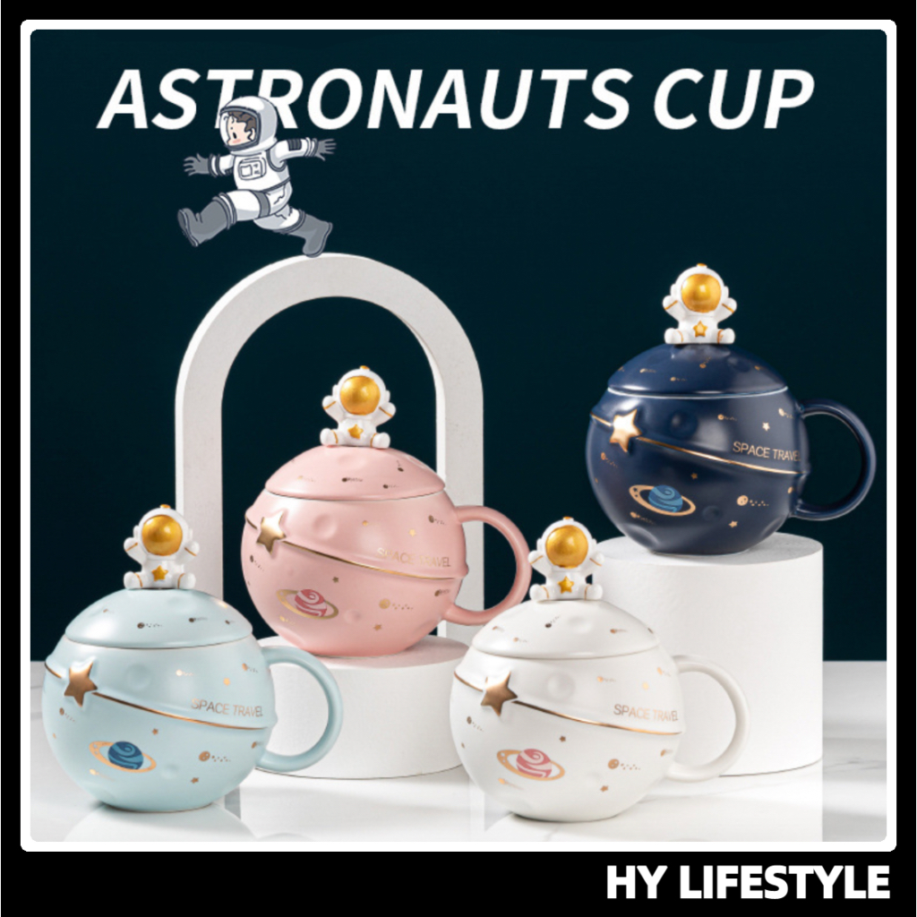 [HY] 400ml Astronaut Cup with Cover Coffee Cup Round Cup Christmas Gift ...
