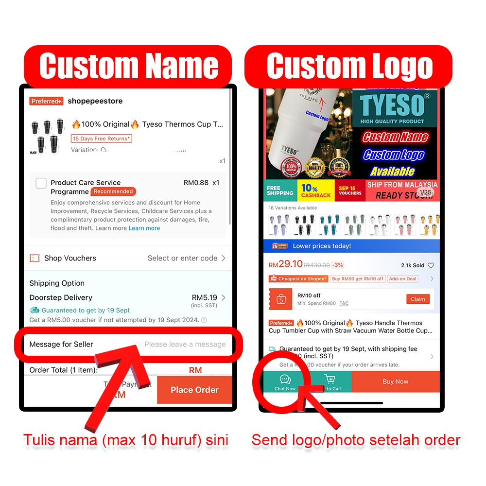 🔥Custom Nama/Logo🔥 TYESO Tumbler 600ml/750ml Termos Botol Air Dengan ...