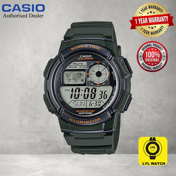 Casio men's watch AE-1000W-3A green resin strap 1 year OFFICIAL warranty ready stock | Shopee ...
