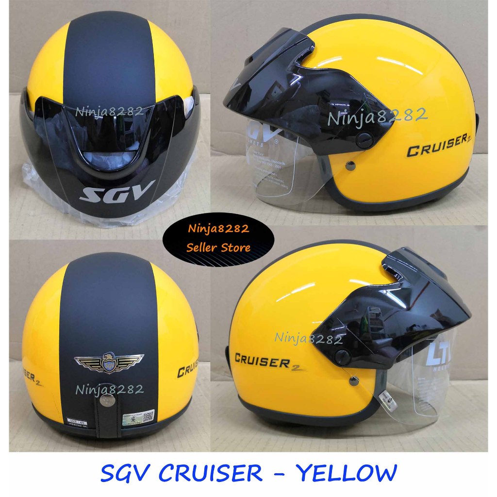 SGV Cruiser Visorex Half Cut Helmet - Yellow | Shopee Malaysia