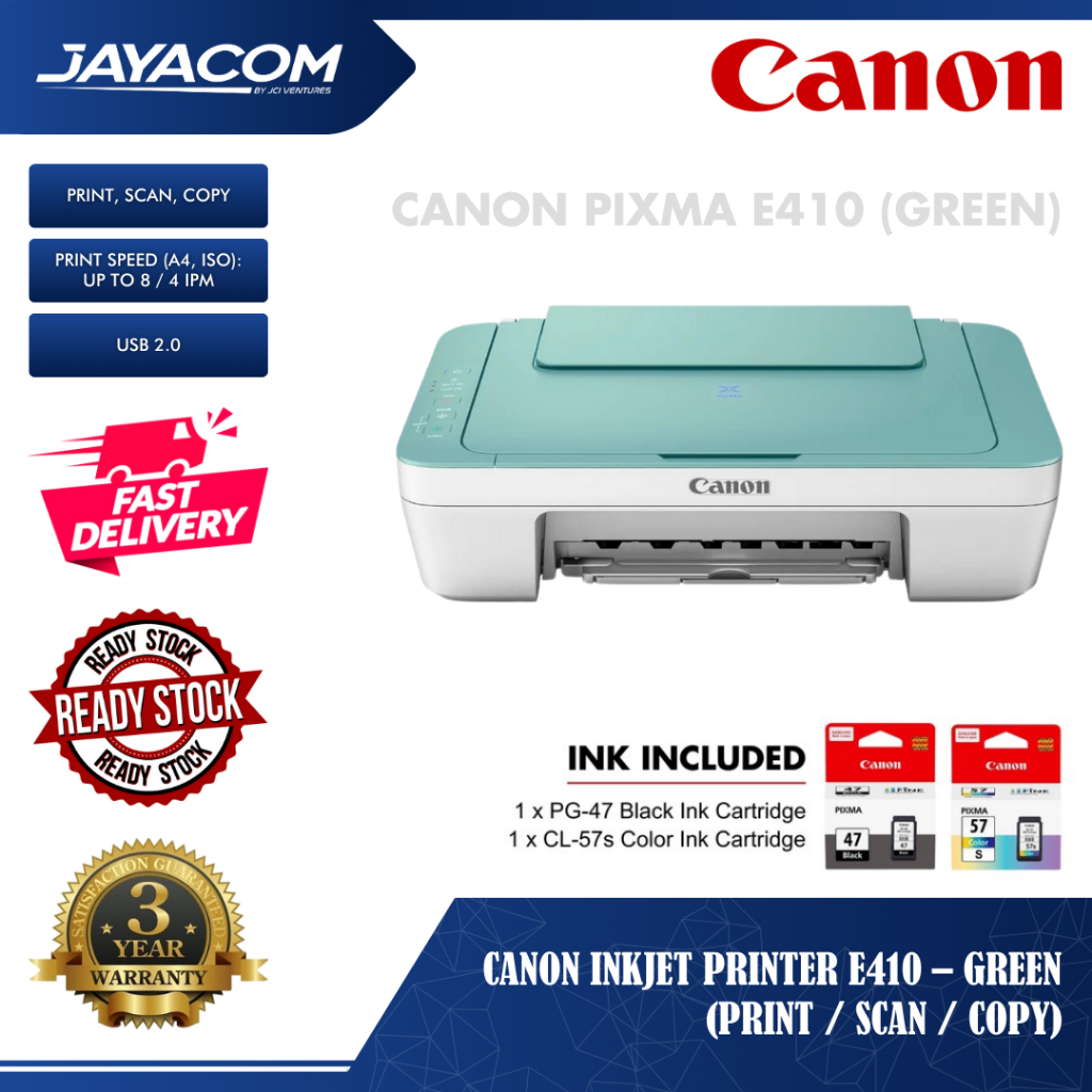 Canon Pixma E410 All-In-One Inkjet Printer – Green (Print / Copy / Scan ...