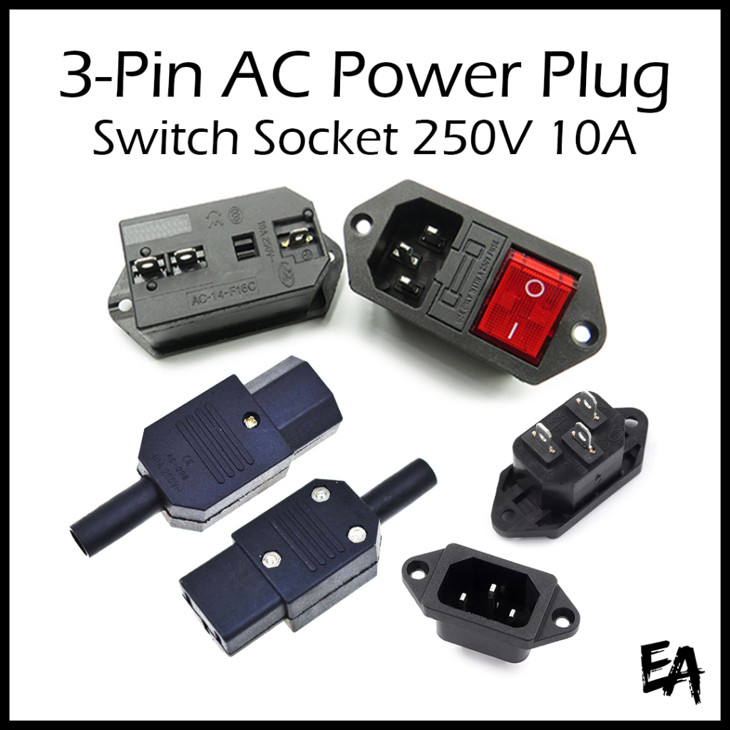 3-Pin AC Power Plug Switch Socket 250V 10A | Shopee Malaysia