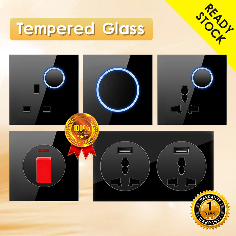 light wall switch universal wall socket led indicator Tempered Glass ...