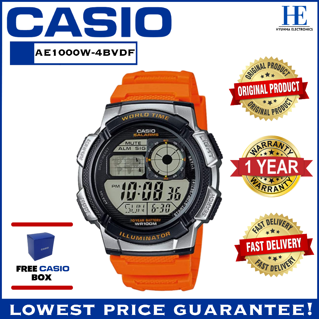 CASIO AE-1000W ORIGINAL SPORTY WATCH WITH 100M WATER RESISTANCE & 1 YEAR WARRANTY AE1000/AE-1000 ...