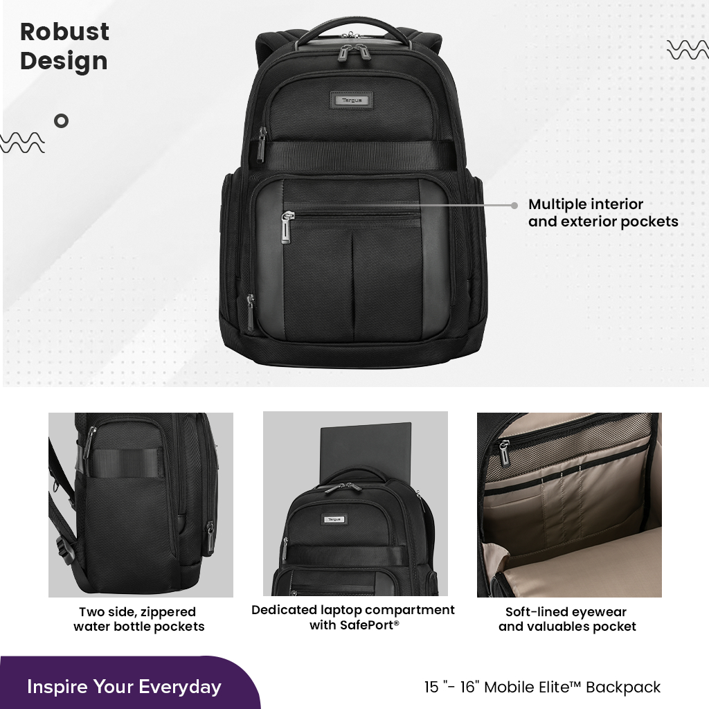 TBB618 - TARGUS MOBILE ELITE BACKPACK - BLACK (15"-16") | Shopee Malaysia