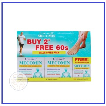 Live-Well Mecomin Vegetable Capsules 90's+90's+60's (Mecobalamin ...