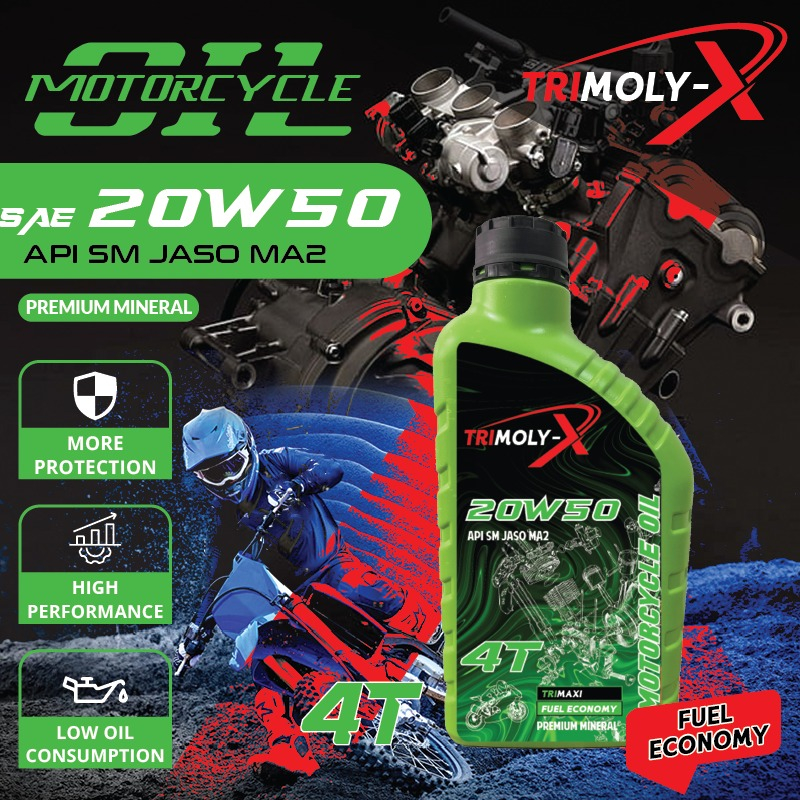 TRIMOLY-X TRIMOLYX 4T 20W50 1L MINERAL API SM JASO MA2 Motorcycle ...