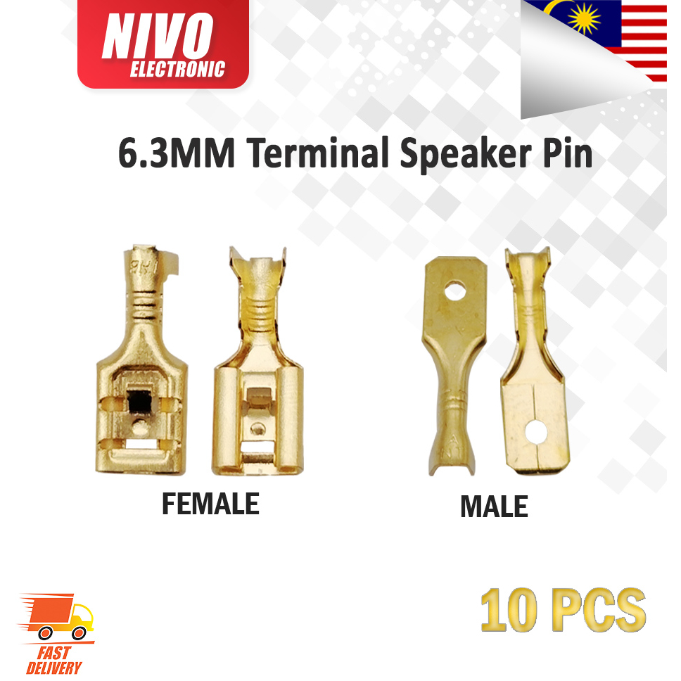 10pcs 6.3MM Gold Brass Car Speaker clip Female / Male Pin Crimp ...