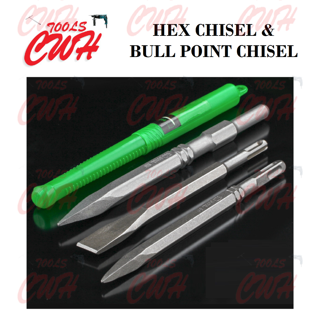 17MM 28MM HEX SHANK BULL POINT POINTED FLAT CHISEL CHISELLING BIT ...
