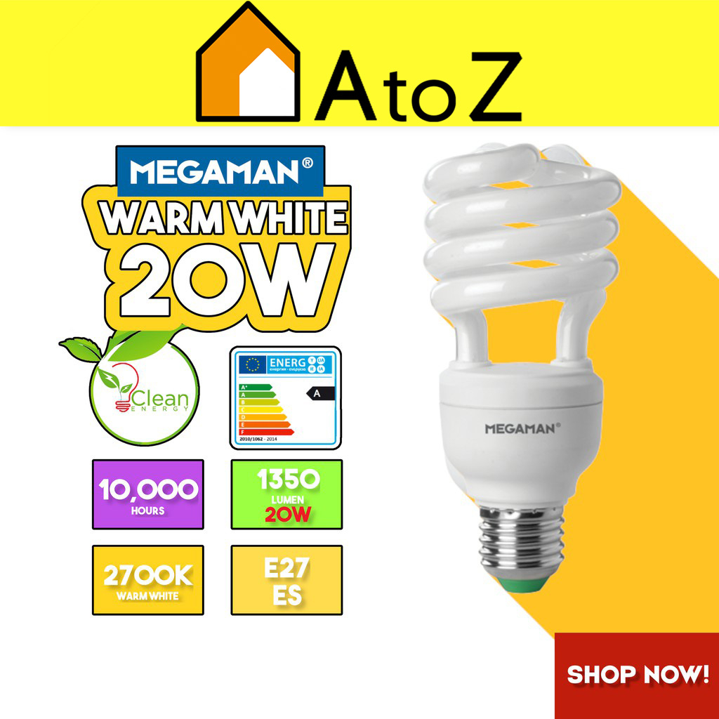 MEGAMAN Warm White Spiral 20W 2700k Light Bulb SUPER HIGH QUALITY ...