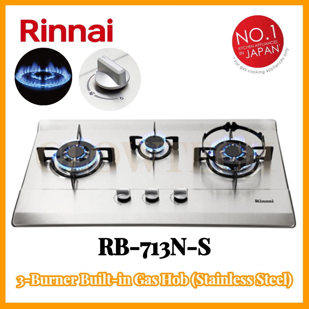RINNAI RB-713N-S/RB713NS 3-Burner Stainless Steel Built in Hob JAPAN ...