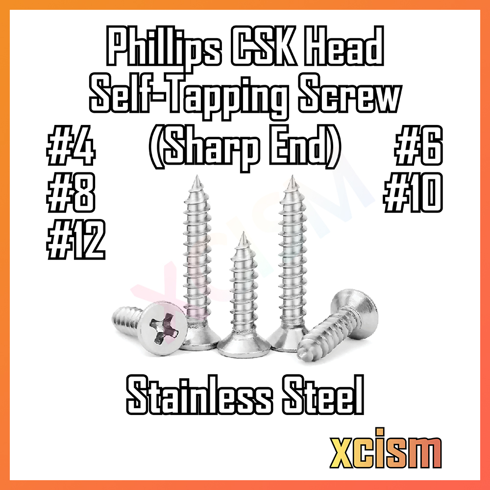 Phillips Cross Flat Countersunk Head Sharp End Self Tapping CSK ST KA ...