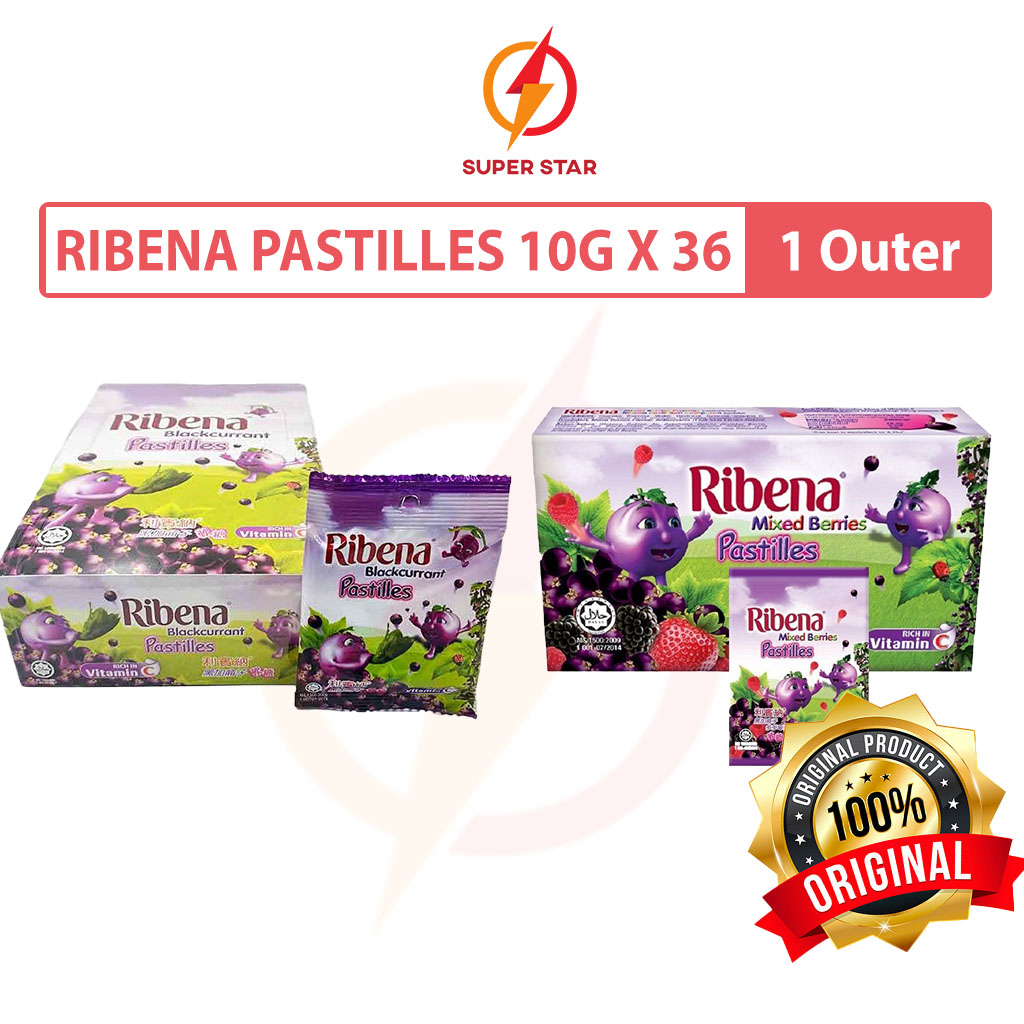 RIbena Pastilles Blackcurrent Gummy Candy 10g x 36 Halal (1 Outer) (Blackcurrant/Mixed Berries ...