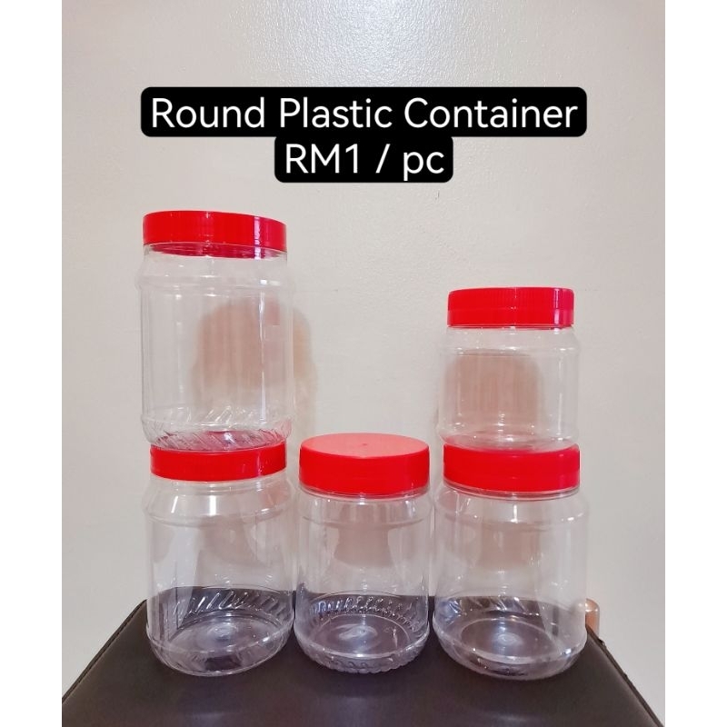 Round Plastic Containers Food Storage Cookies Jar/ Balang Bekas Botol ...