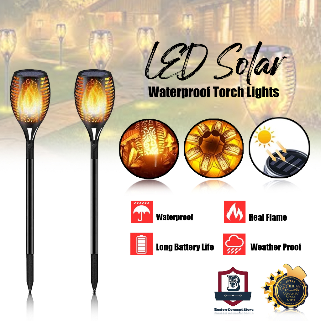 LED Solar Waterproof Torch Lights with Flickering Flame for Outdoor ...