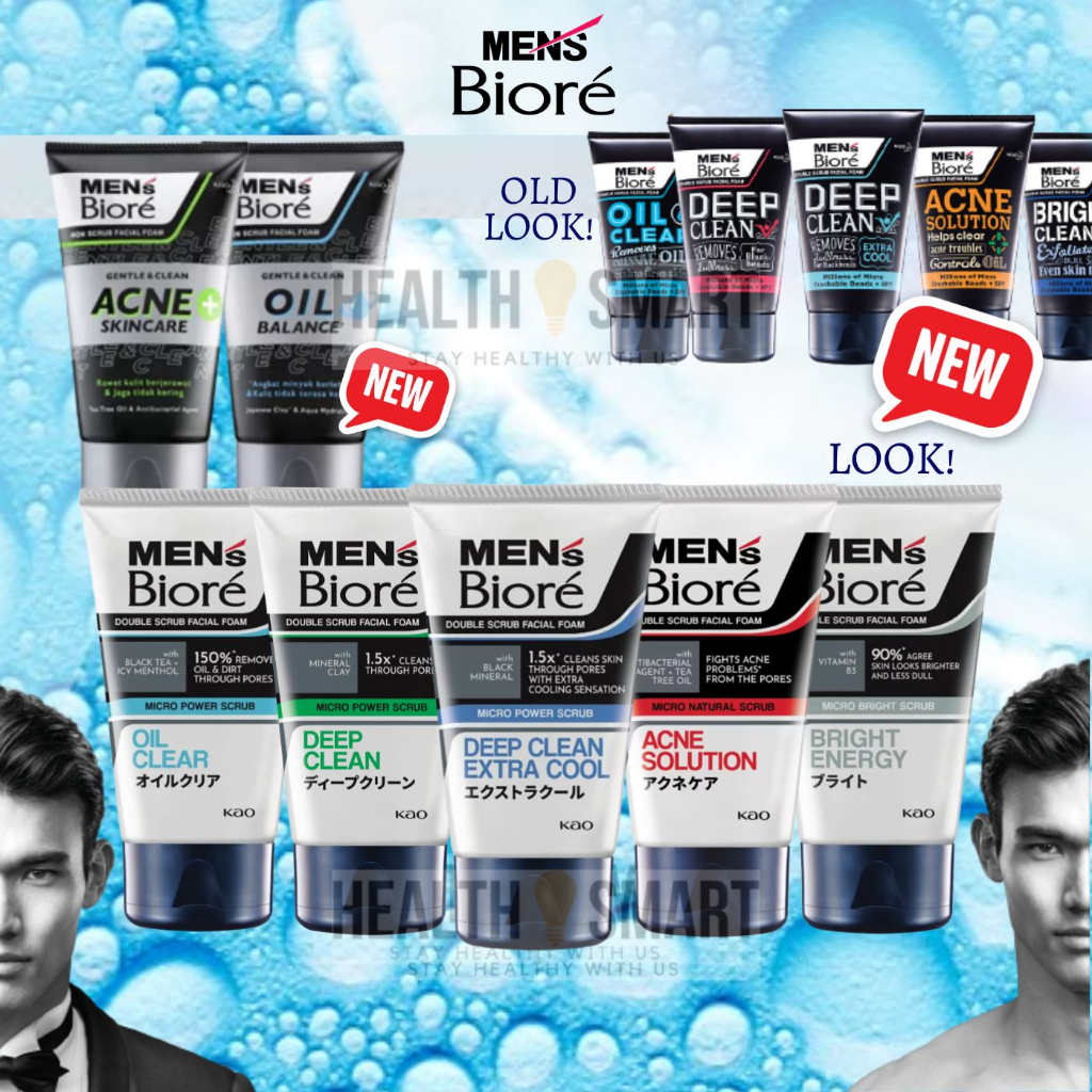 Biore Men Double Scrub Facial Foam / Oil Balance [ Acne / Bright Clean ...