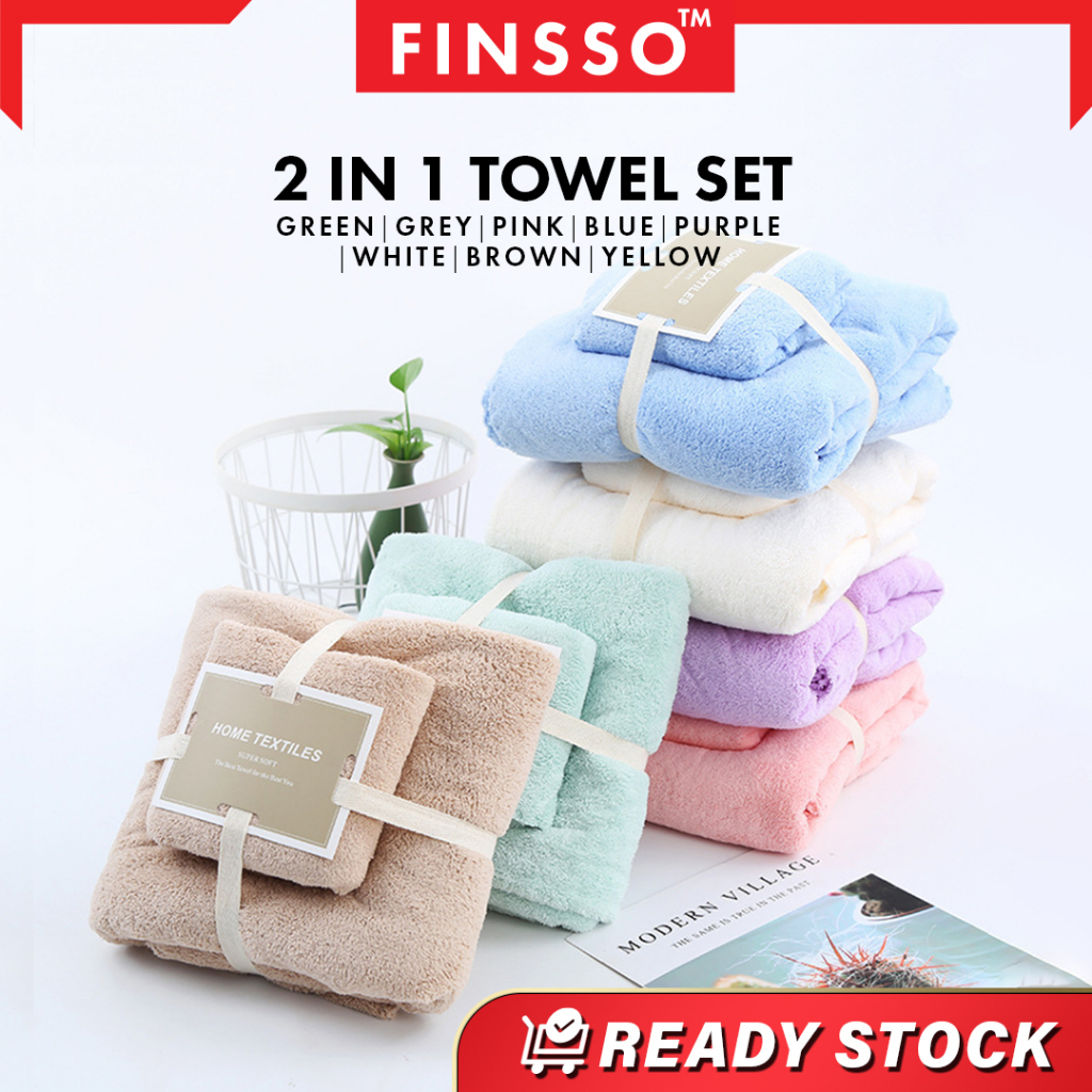 FINSSO : Towel 2in1 Luxury Super Large Towel Set High Absorbent Soft Bath Towel + Face Towels ...