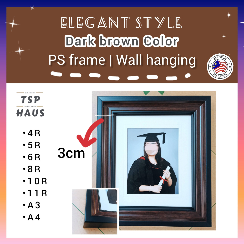 4R|5R|6R|8R|A4|10R|11R|12R|A3 Dark Brown PS Photo Frame Wall hanging ...