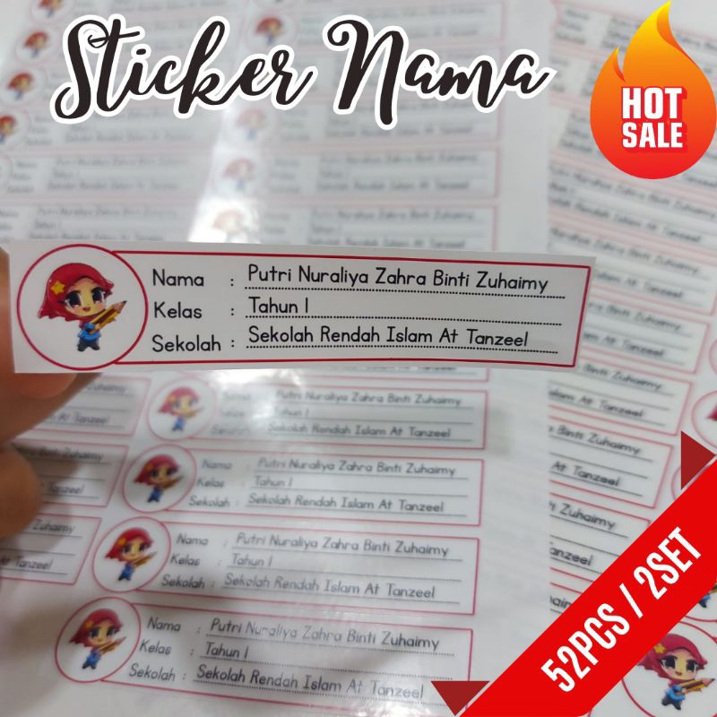 [CUSTOM NAME] 52pcs-2set Sticker Nama / Label Nama Kelas Sekolah Kartun ...