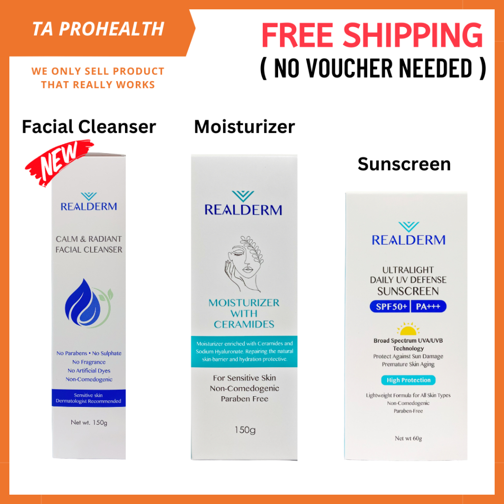 RealDerm Moisturizing Cream with Ceramides 150g / Sunscreen / Cleanser ...