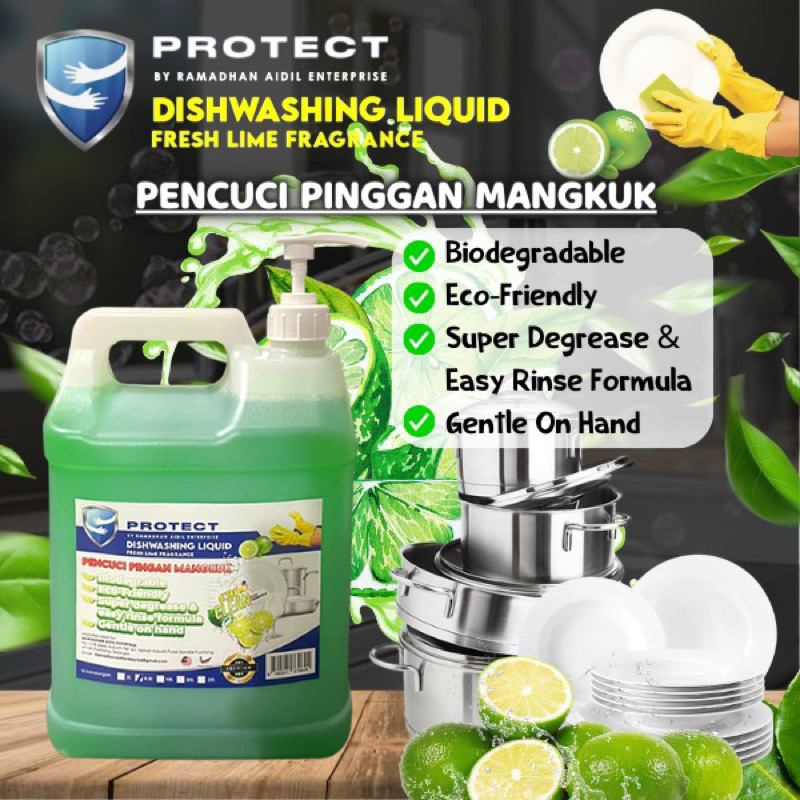 PROTECT Dishwash Liquid High Concentrated LIME Fresh 5KG subun pinggan ...