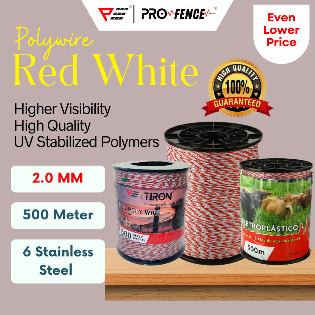 Electric Fence Polywire Rope (500M) Red White Electric Fence Wire Poly ...