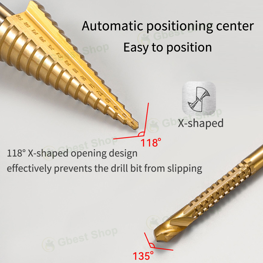 Step Drill HSS Titanium Coated Hex Shank Drills Bits Steel Wood Cone Hole Opener Cutter Punch ...