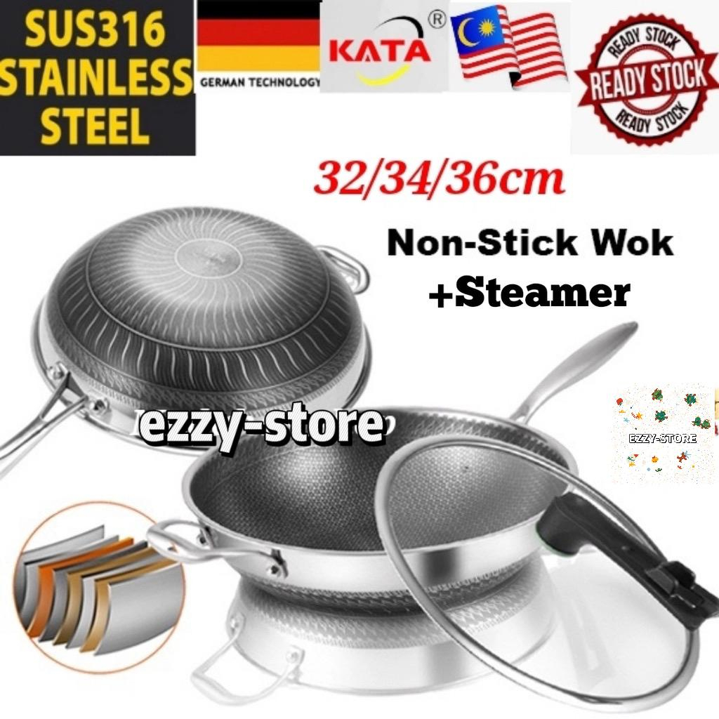 KATA SUS316 Stainless Steel Honeycomb Pan Non-Stick Wok Steamer With ...