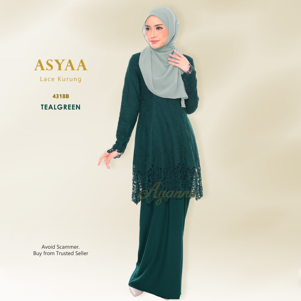 Tema Teal Green Baju Kurung Dewasa Plus size Lace Moden Tunang ...