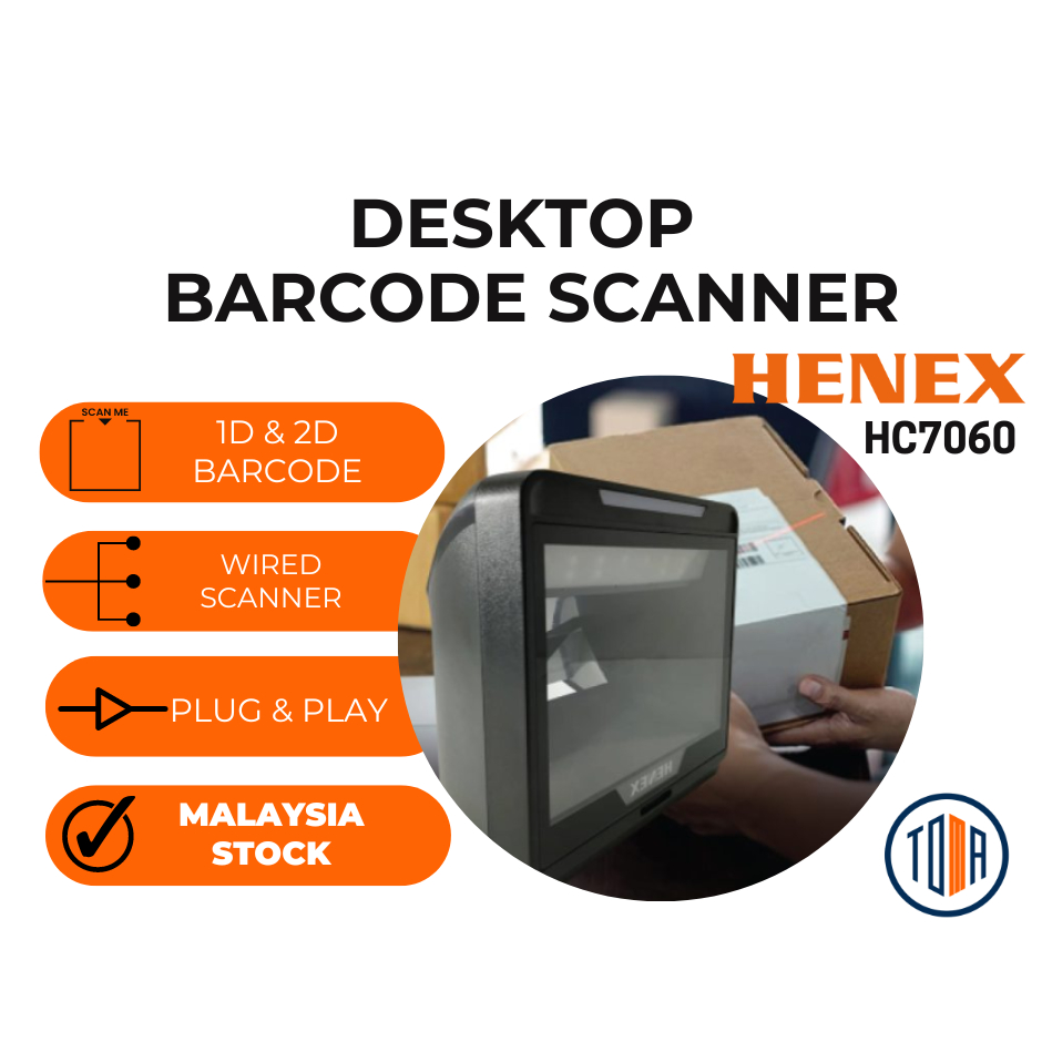 Henex HC7060 Handheld Scanner 1D / 2D Fast Barcode/QR Code Desktop ...