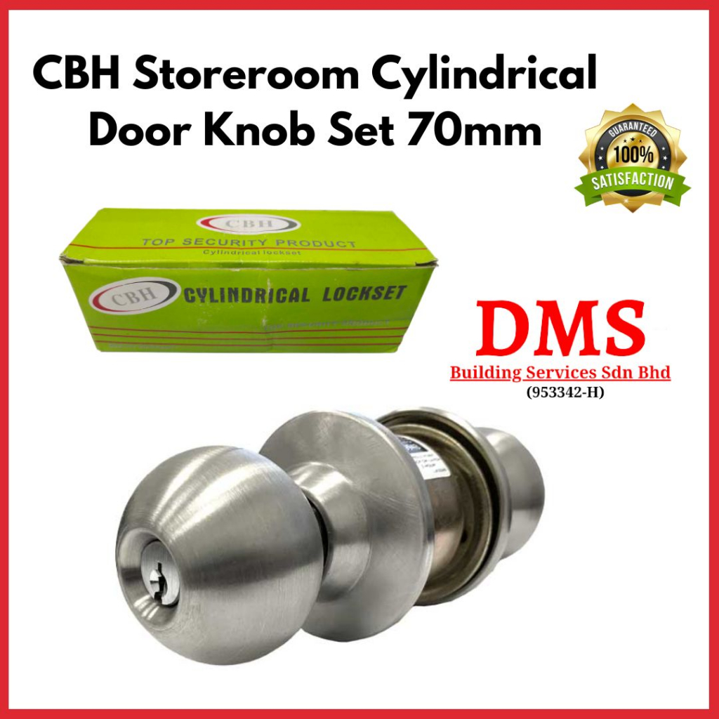 CBH Storeroom Cylindrical Door Knob Set 70mm Latch Satin Stainless ...