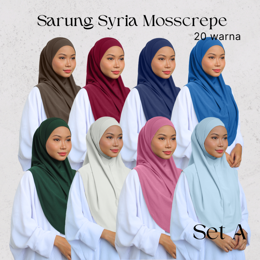 Zephia SET A Tudung Syria Moscrepe Tudung Sarung Syria Instant ironless instant Tudung Instant ...