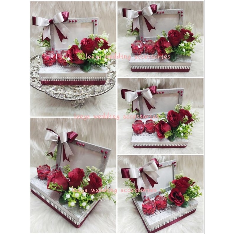 gubahan frame mas kahwin c/w 2 pc bekas cincin(maroon silver) | Shopee ...