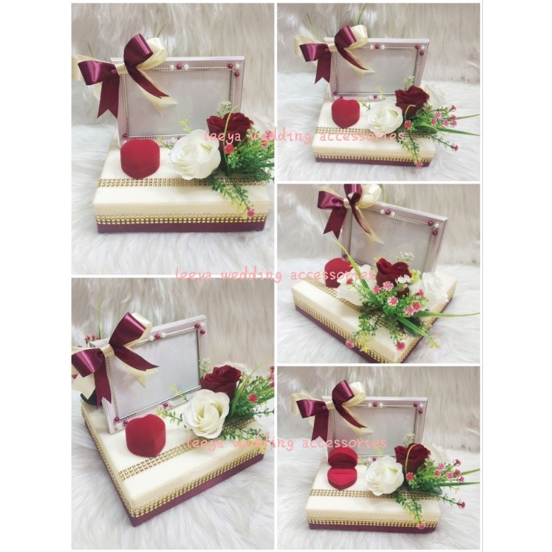 gubahan frame mas kahwin c/w bekas cincin(maroon cream) | Shopee Malaysia